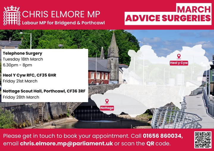Chris Elmore MP advice surgeries. - Pencoed Town Council